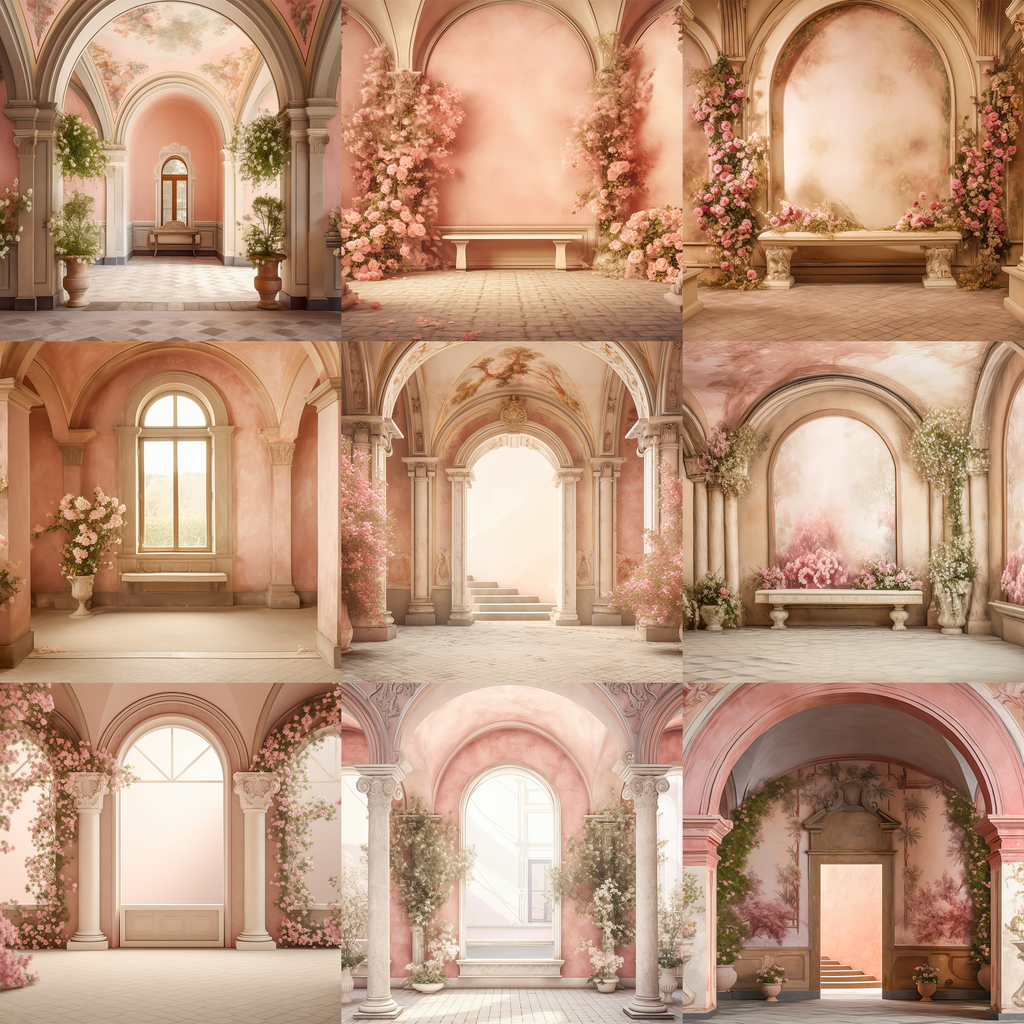 Pink Tuscan Palace Rooms Digital Background Bundle – Meg Bitton Productions